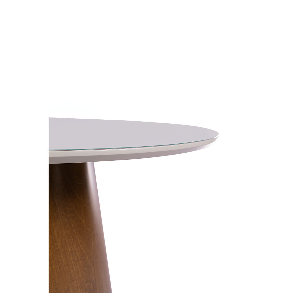 Mesa Cone Tampo Slim Redondo Off White Com Vidro e Base Cor Imbuia