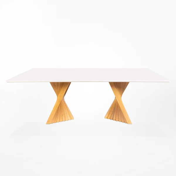 Mesa Madrid Tampo Slim Retangular Off White Com Vidro Off White e Base Cor Mel